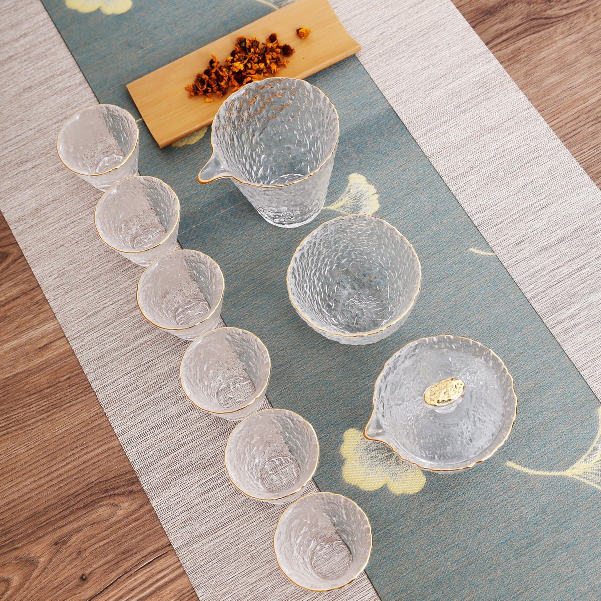 Frozen Texture Glass Gaiwan 6 Cups Kongfu Tea Set – TSTea