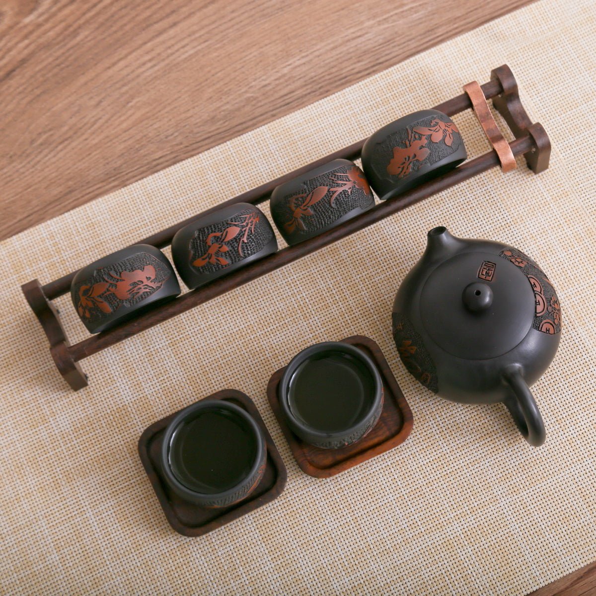 Handcraft Copper Cash And Flower Carving Jian Shui Purple Pottery Gift ...